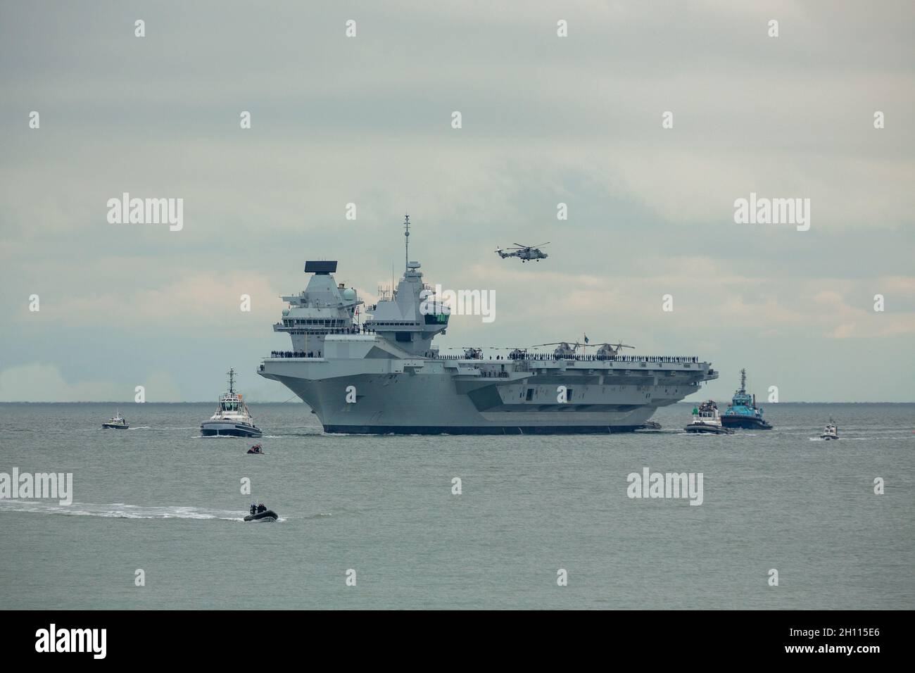 HMS Prince of Wales Arriving in Portsmouth Harbour Stock Photo - Alamy
