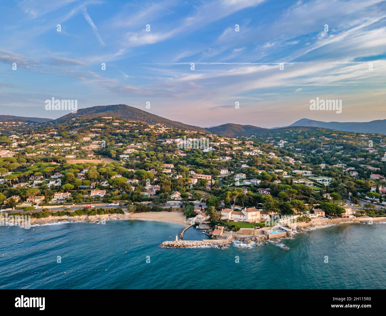 Aerial view of Sainte-Maxime and Grimaud seafront in French Riviera ...