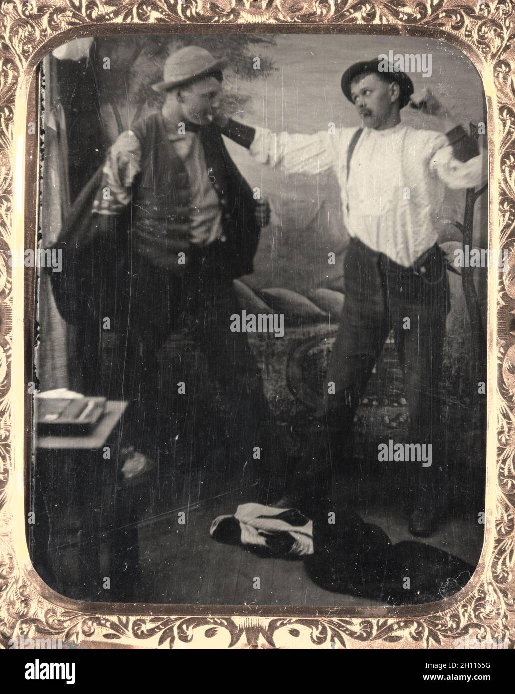 Two Men Staging a Fight in a Studio, c. 1860. America, 19th century ...