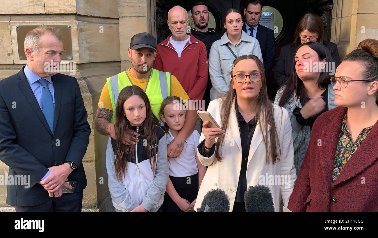 Tia Skelton (centre), the sister of Lewis Skelton, is surrounded by ...