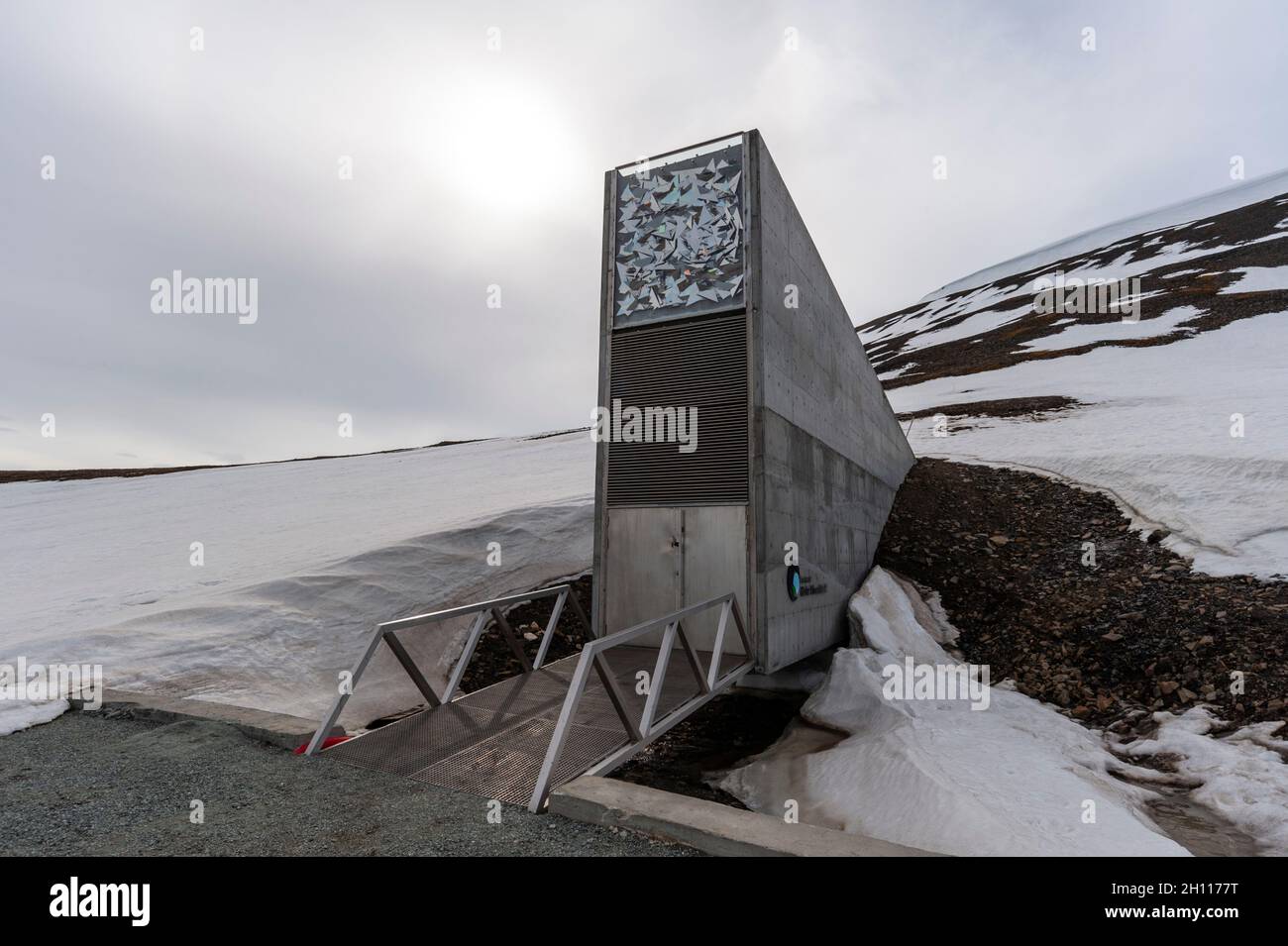The entrance to the Svalbard Global Seed Vault built into a snow ...