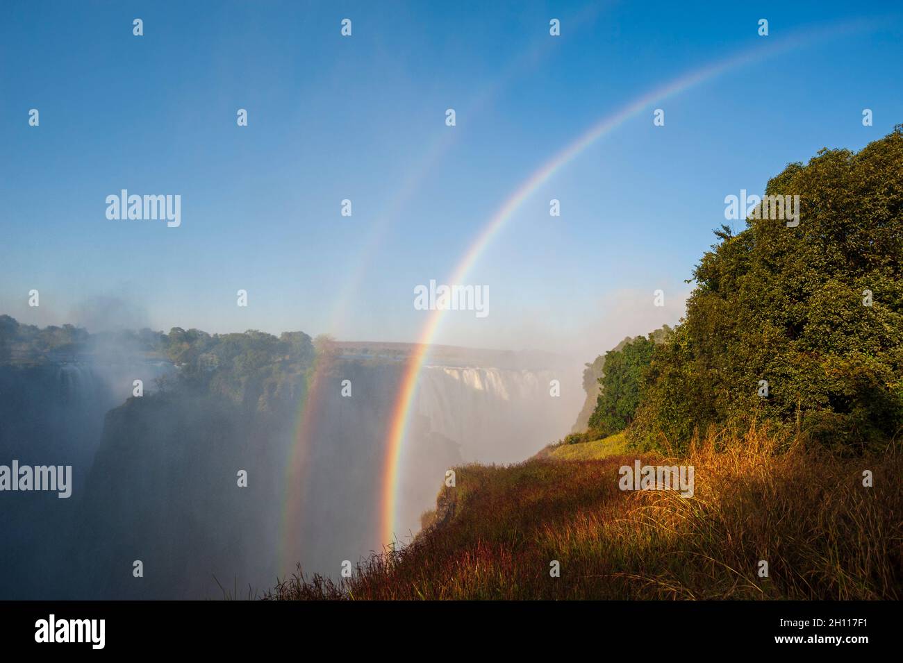 A double rainbow over Victoria Falls. Victoria Falls National Park ...