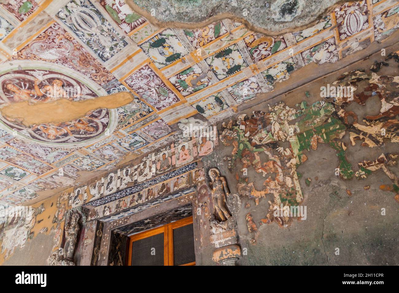 AJANTA, INDIA - FEBRUARY 6, 2017: Colorfuly decorated vihara monastery ...