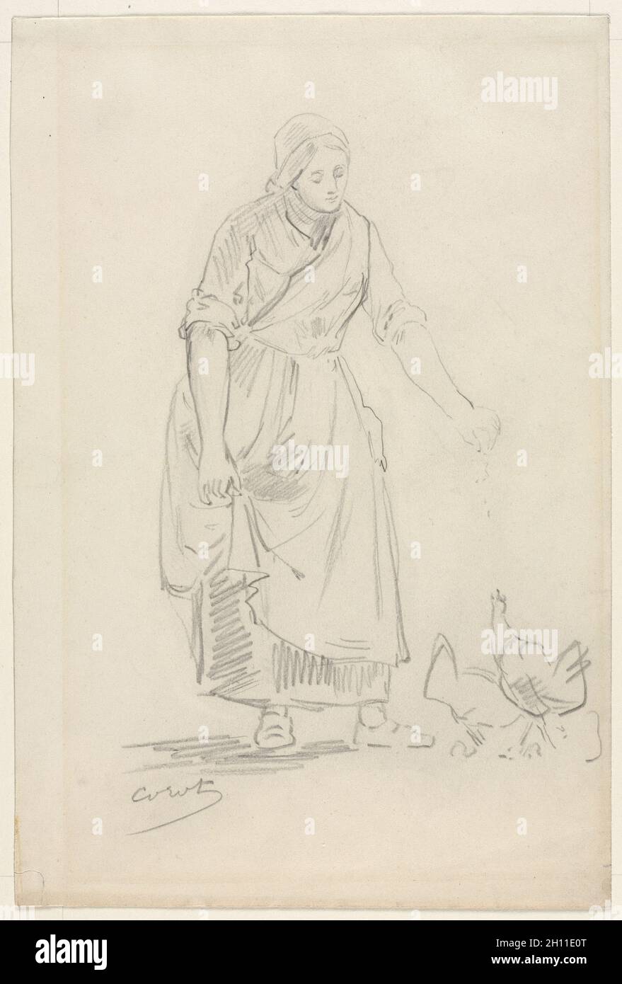 Peasant Girl Feeding Chickens, 1800s(?). Jean Baptiste Camille Corot ...
