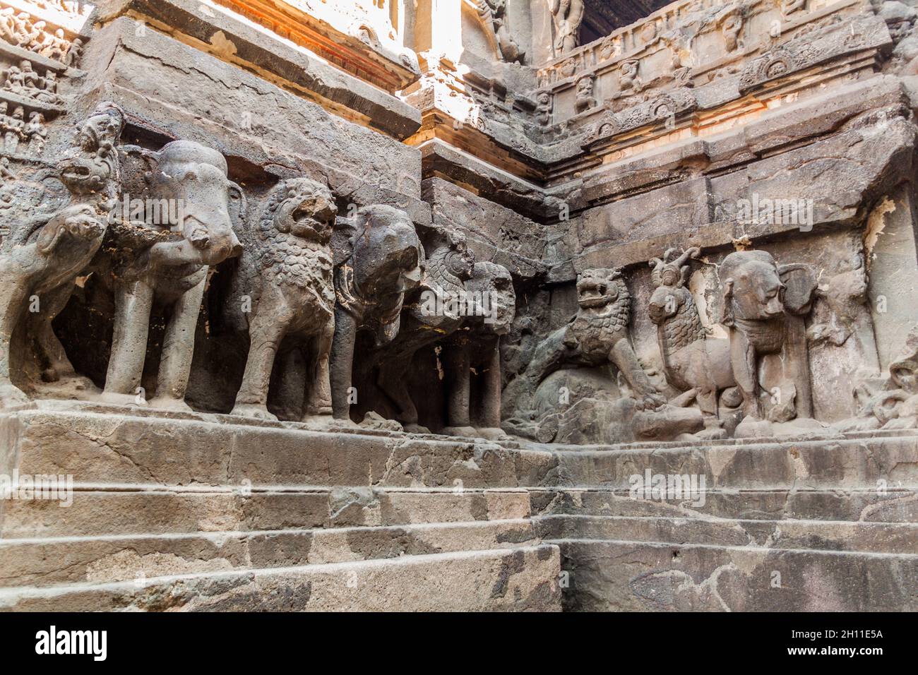Carvings at Kailasa Temple in Ellora, Maharasthra state, India Stock ...