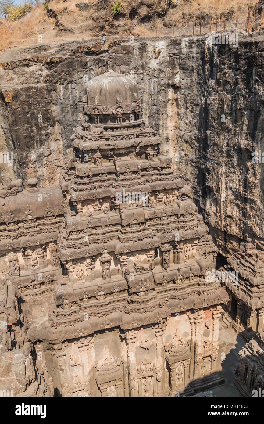 Carved Kailasa Temple in Ellora, Maharasthra state, India Stock Photo ...