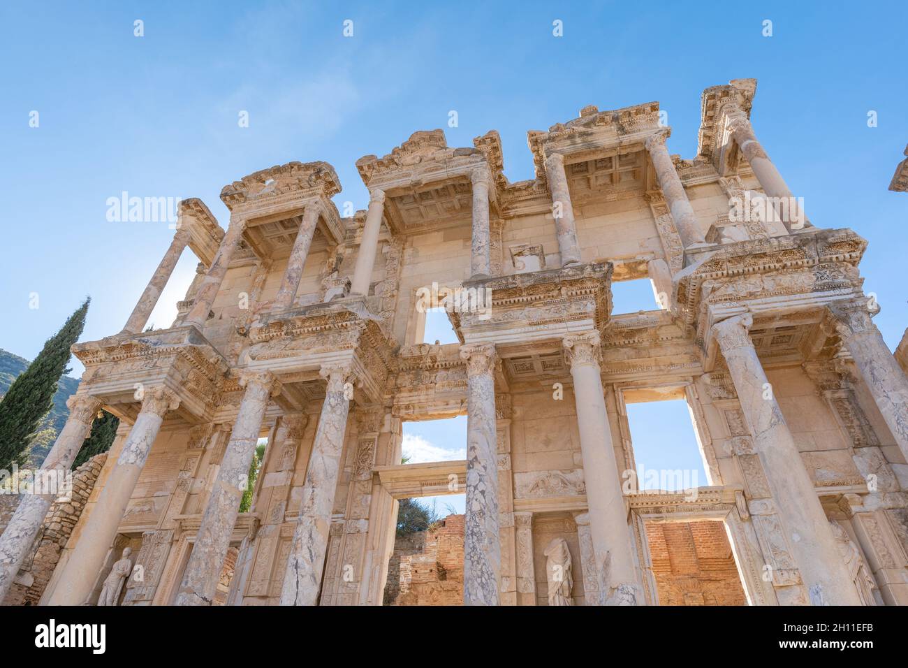 Ephesus Library of Celsus close-up detail view in the ancient city of ...