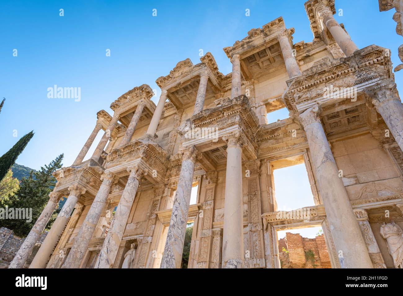 Ephesus Library of Celsus close-up detail view in the ancient city of ...
