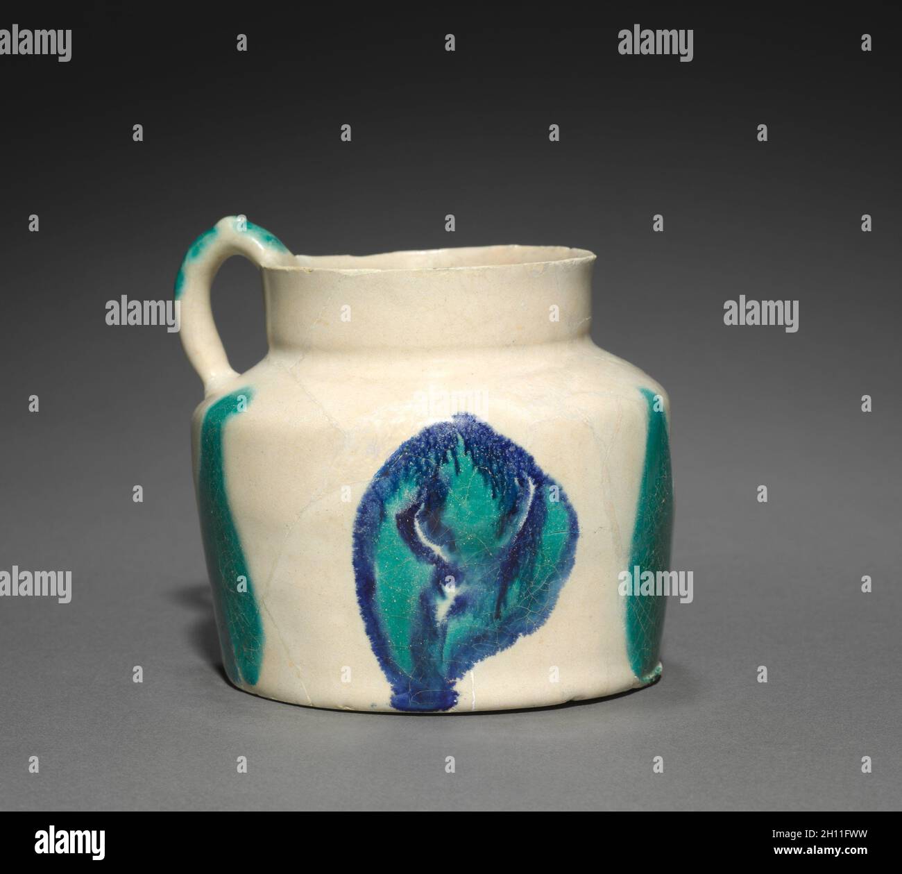 Earthenware Jug painted with Blue and Turquoise, 800s. Iraq, Basra ...