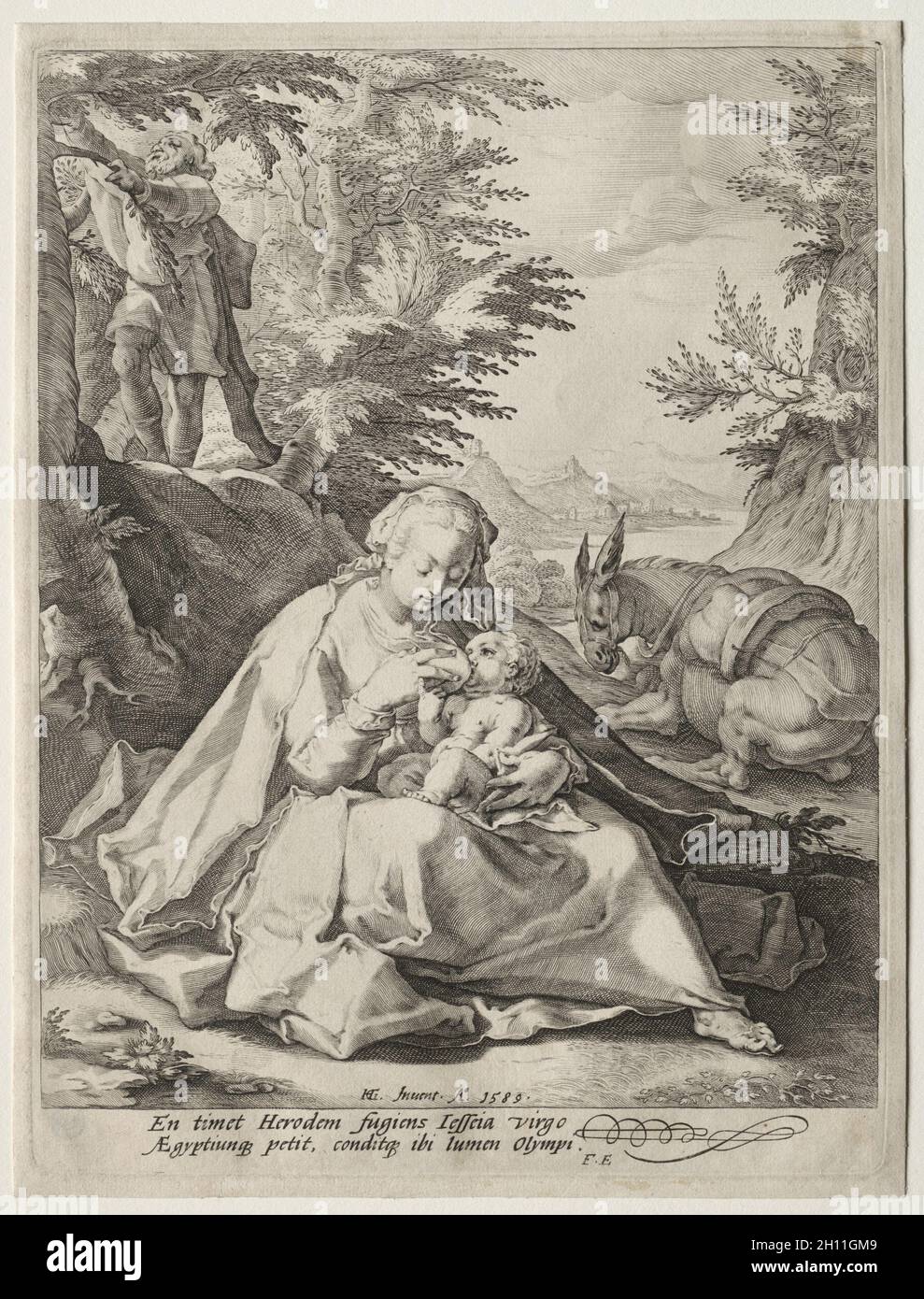Rest on the Flight into Egypt, 1589. Attributed to Jacob Matham (Dutch ...