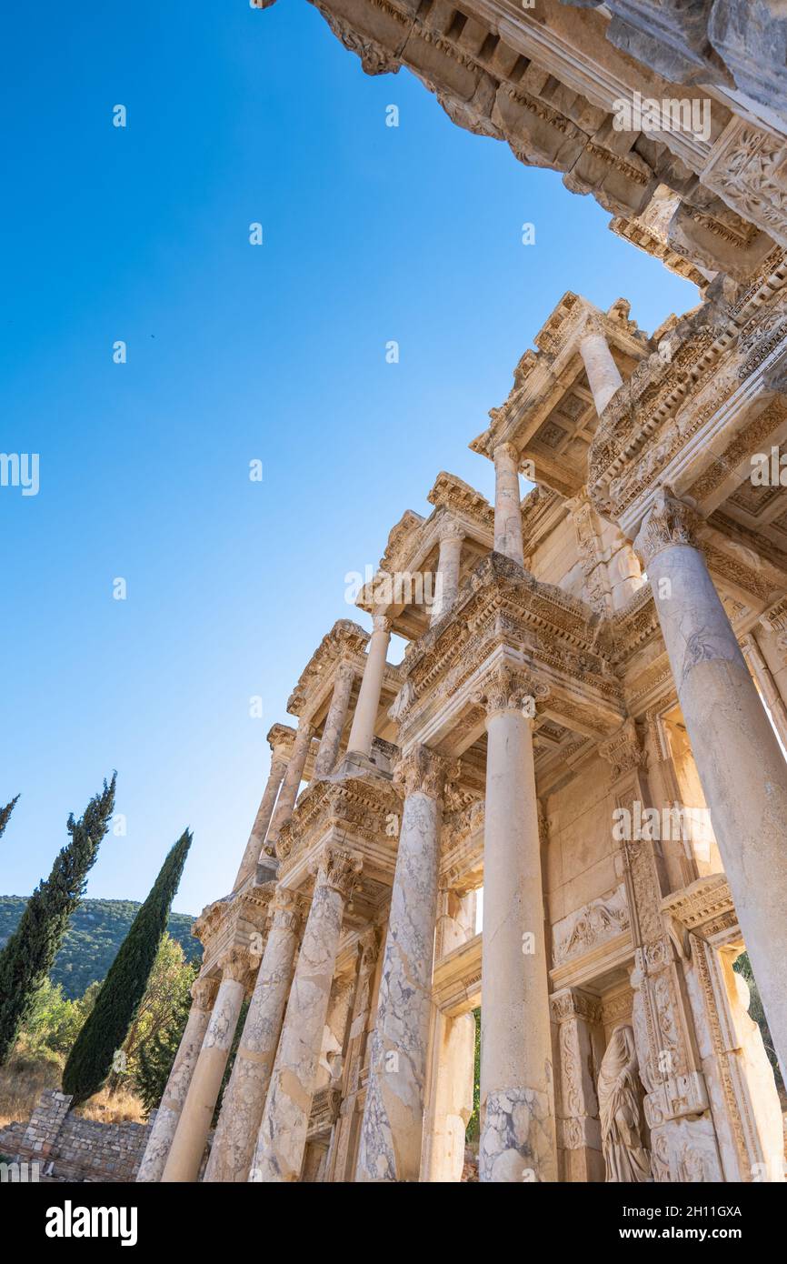 Ephesus Library of Celsus close-up detail view in the ancient city of ...