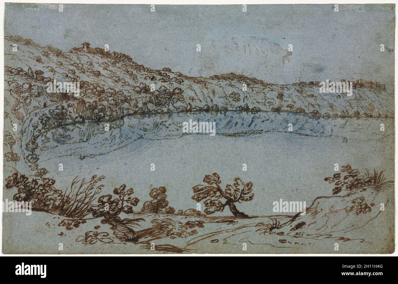 View of Lake Nemi (recto), c. 1650. Italy, 17th century. Pen and brown ...