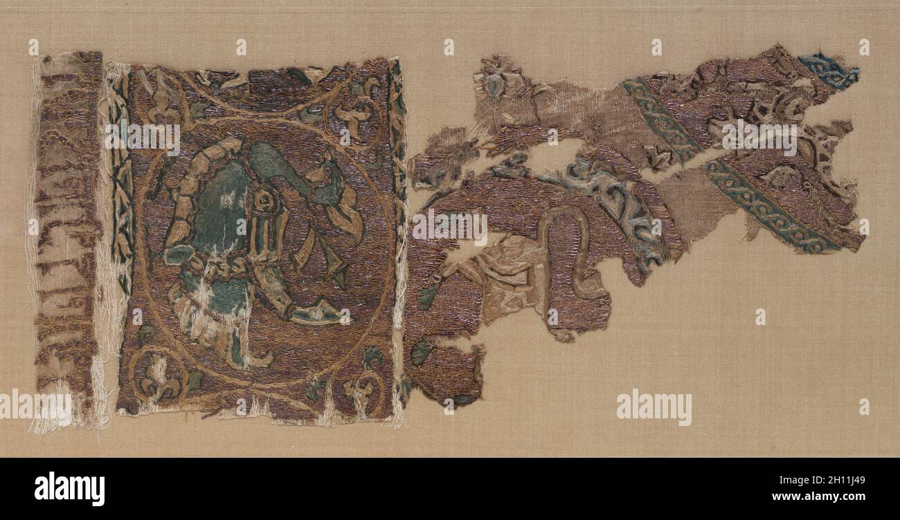 Embroidered border and field of animals in large roundels, 1000s-1100s ...