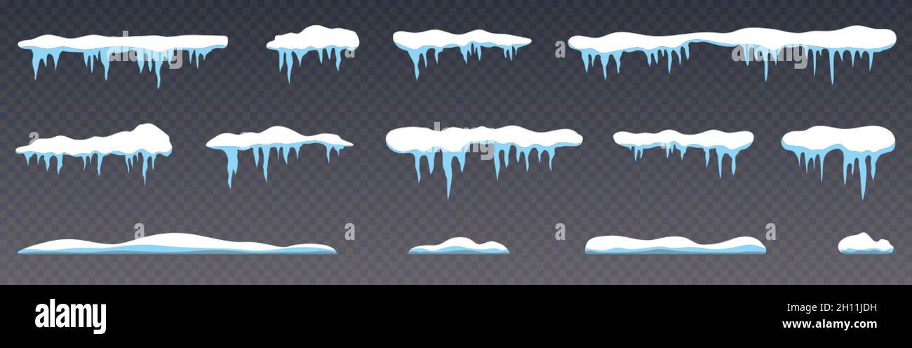 Snow caps collection. Icicles on transparent background. Realistic snow ...