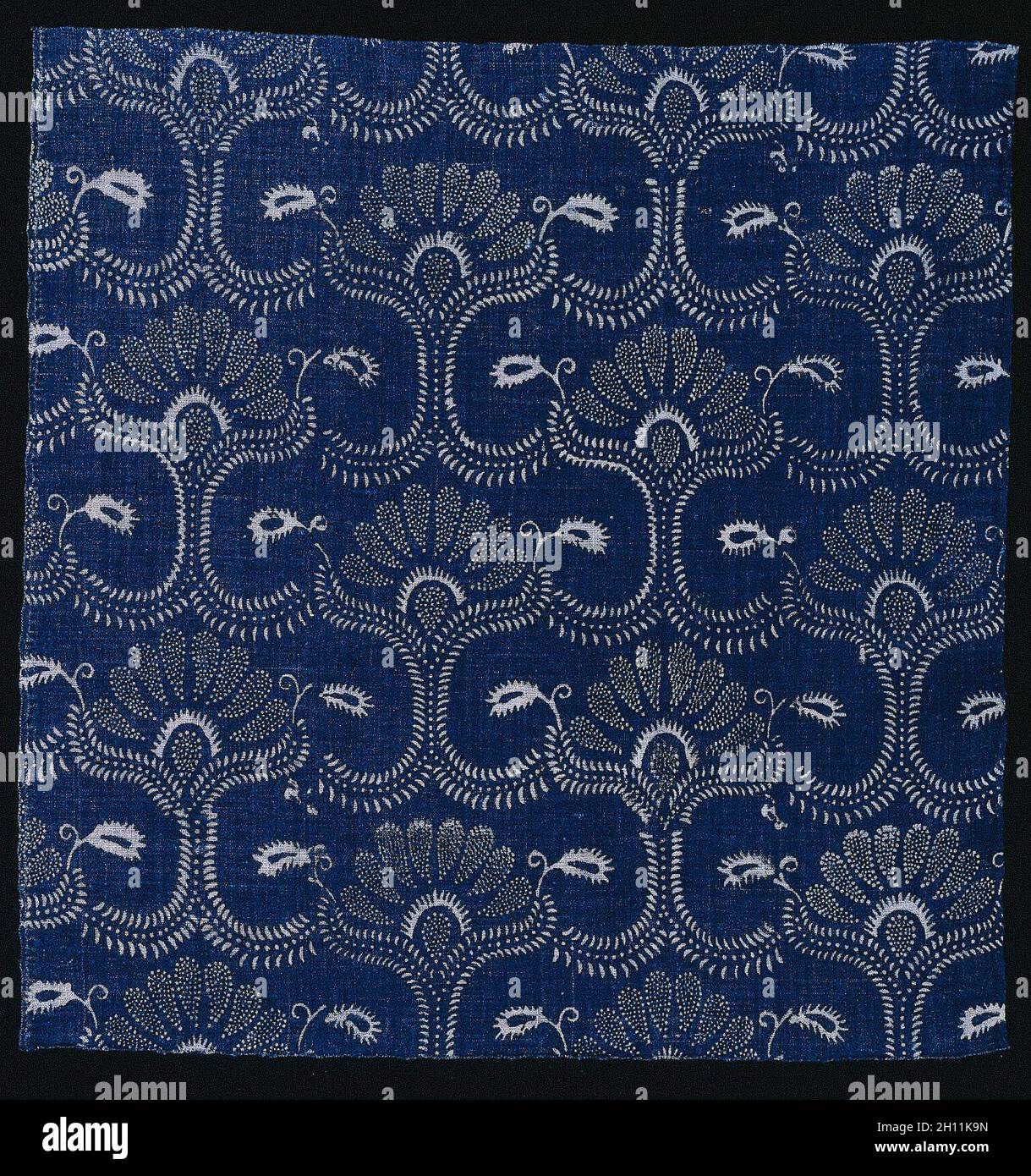 Blue Indigo Resist Print with Stylized Leaf Design, 1790. France ...