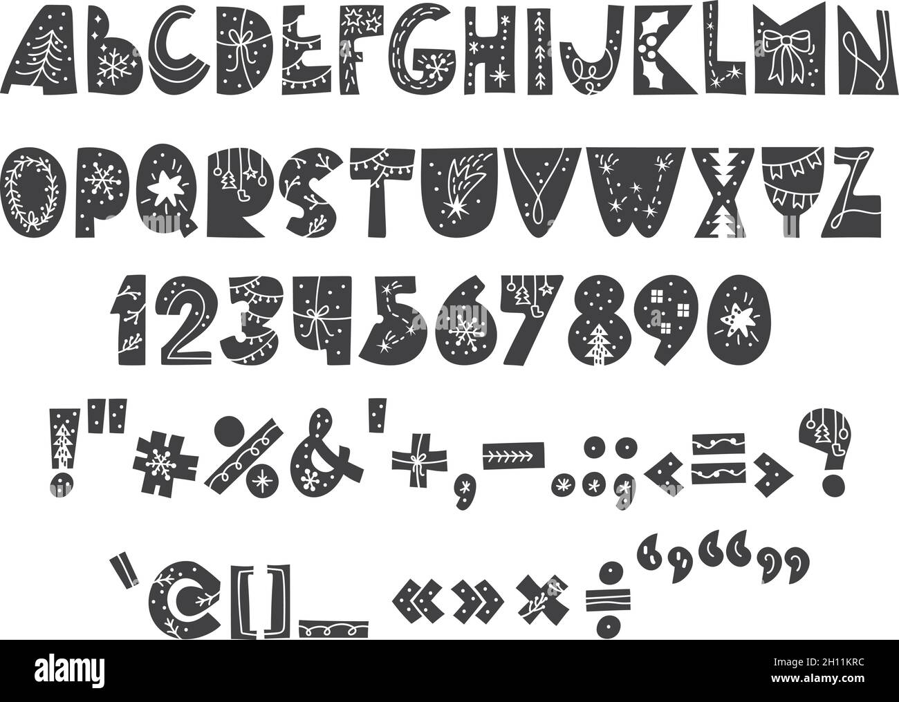 Hand drawn christmas vector bold abc alphabet scandinavian font of cute ...