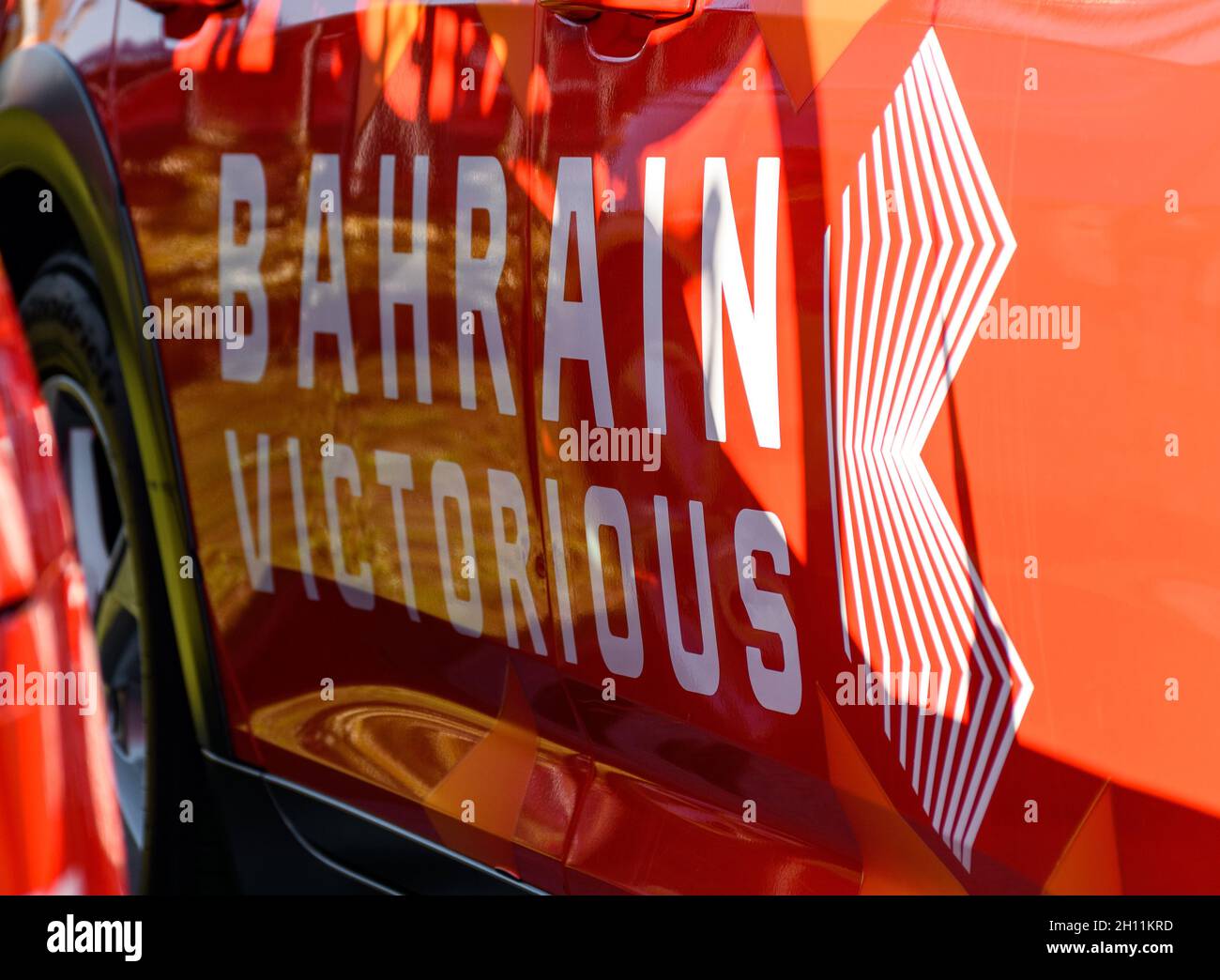 ZAGREB, CROATIA - Oct 03, 2021: Bahrain victorious pro cycling team ...