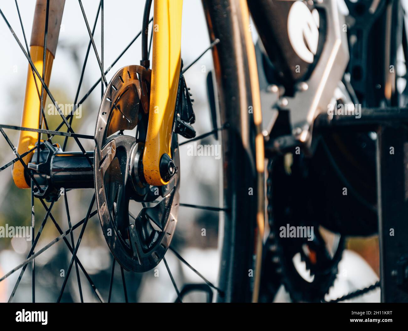 Close-up photo of brake rotor on professional road bike Stock Photo - Alamy