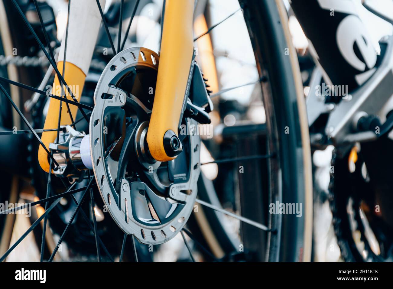 Close-up photo of brake rotor on professional road bike Stock Photo - Alamy