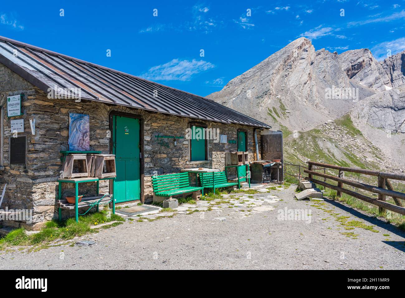 Alpine refuge at the mountain pass Colle dell'Agnello, Piedmont ...