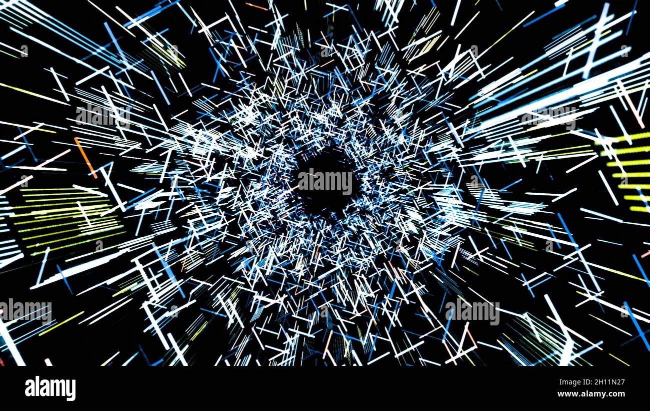 Futuristic tunnel of broken lines. Animation. Beautiful cyber tunnel of ...