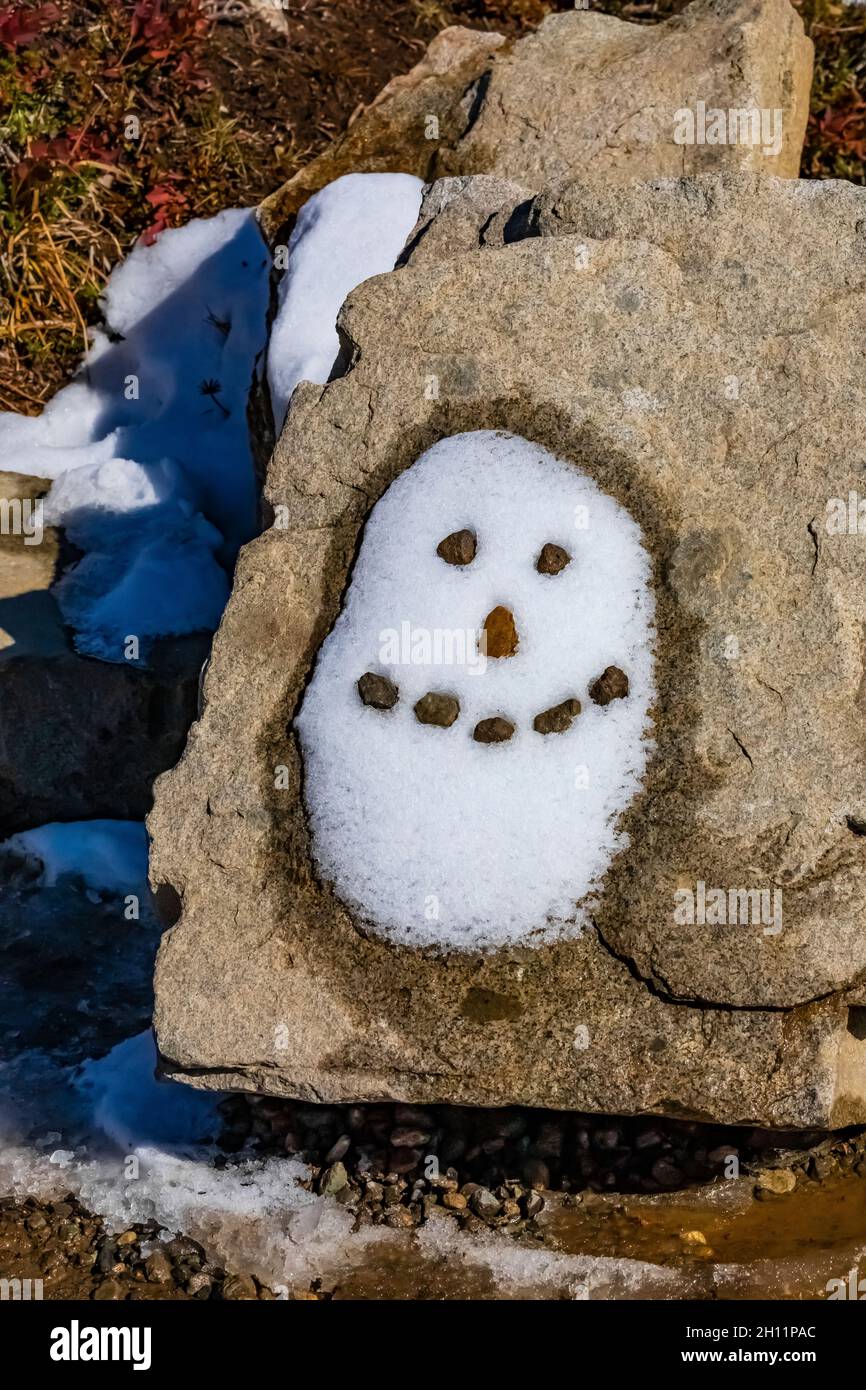 Snowman face along a trail in the Paradise area of Mount Rainier ...