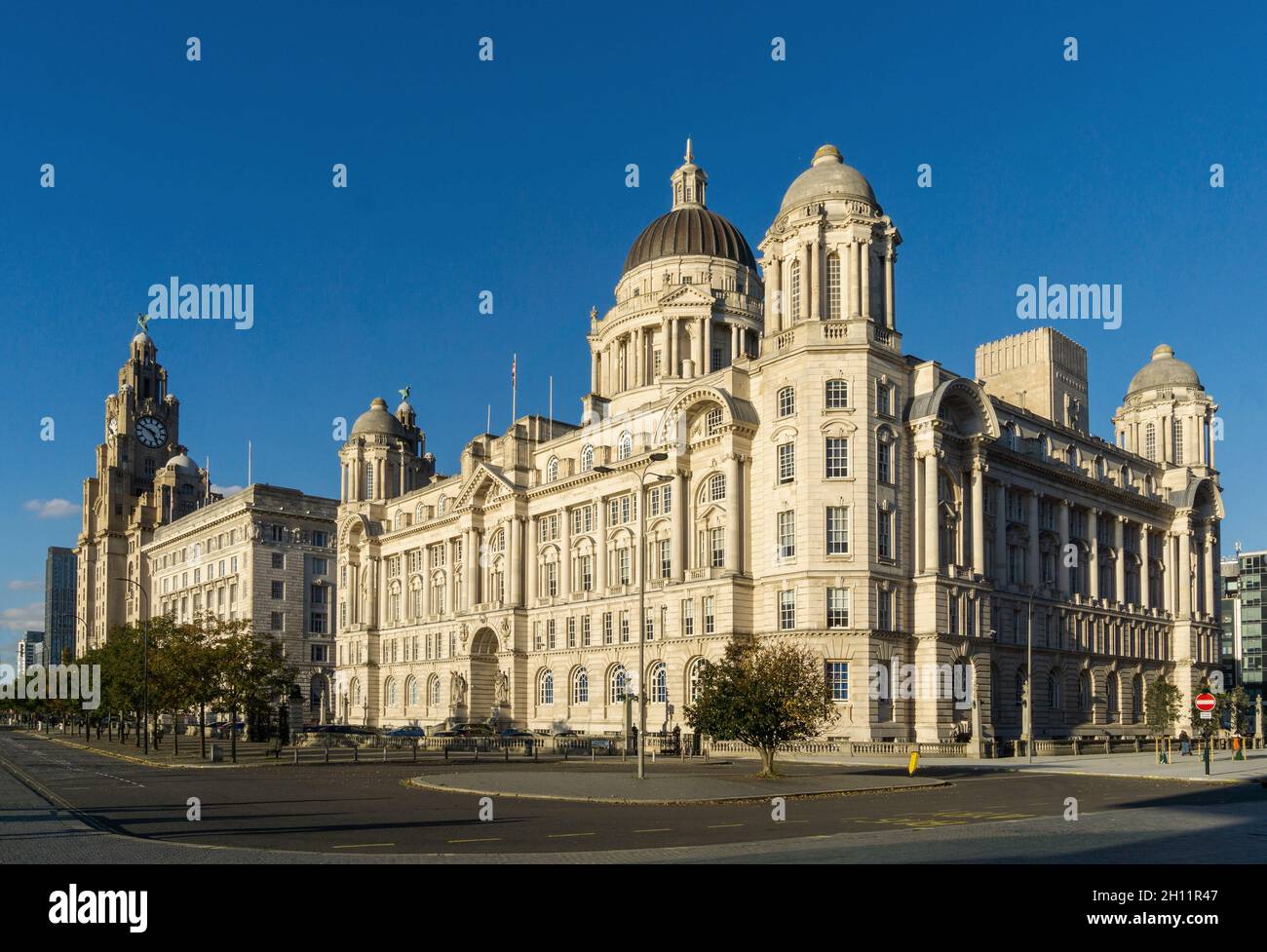 The Three Graces at Pier Head in Liverpool ( left to right): The Royal ...