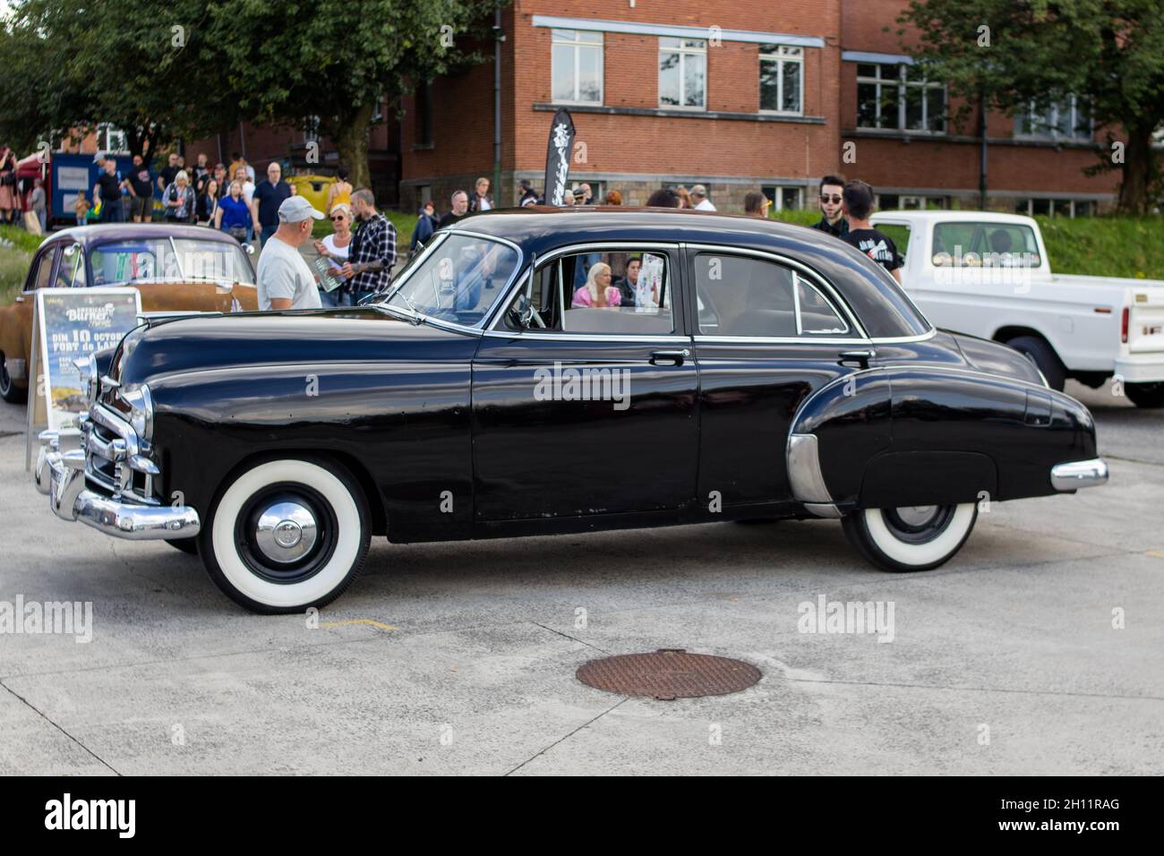 LIEGE, BELGIUM - Sep 12, 2021: A closeup shot of a classic car at a car ...