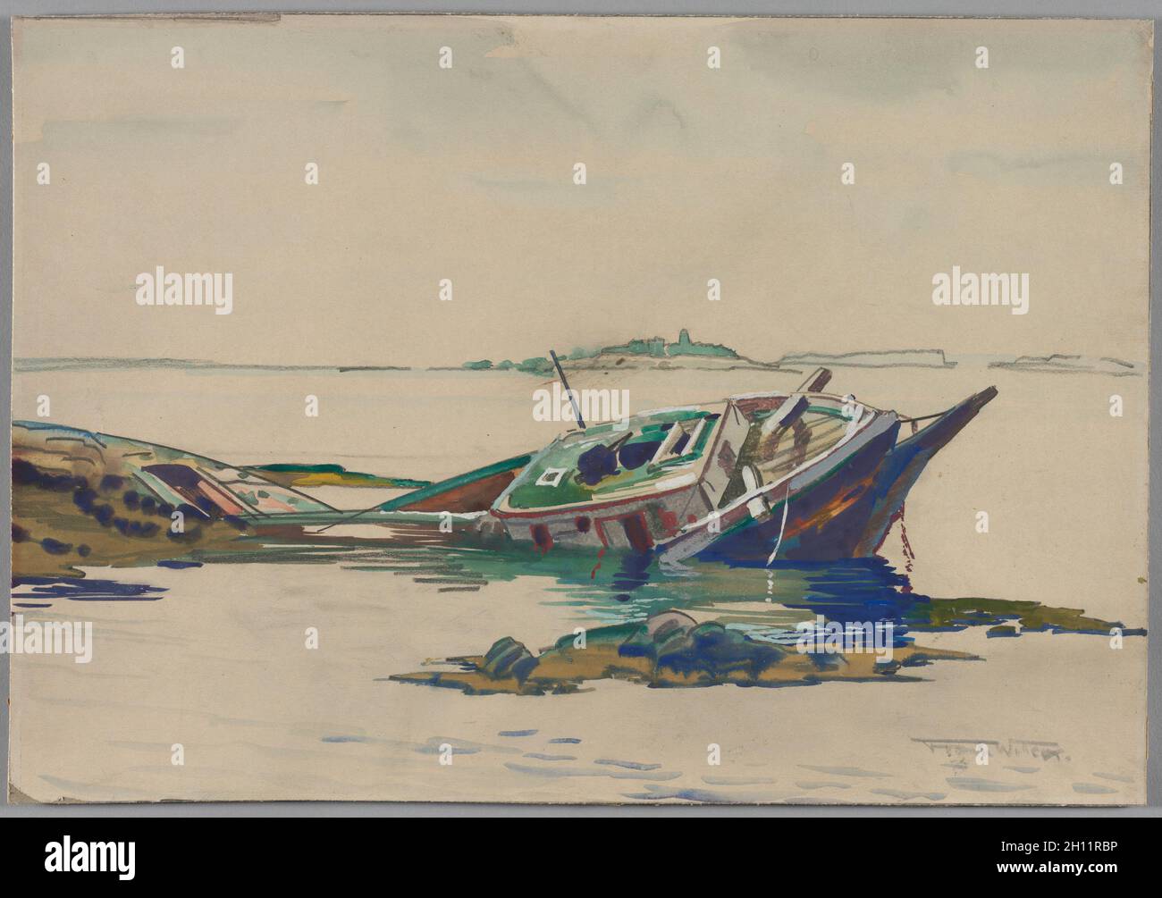 The Wreck, 1923. Frank Wilcox (American, 1887-1964). Watercolor Stock ...