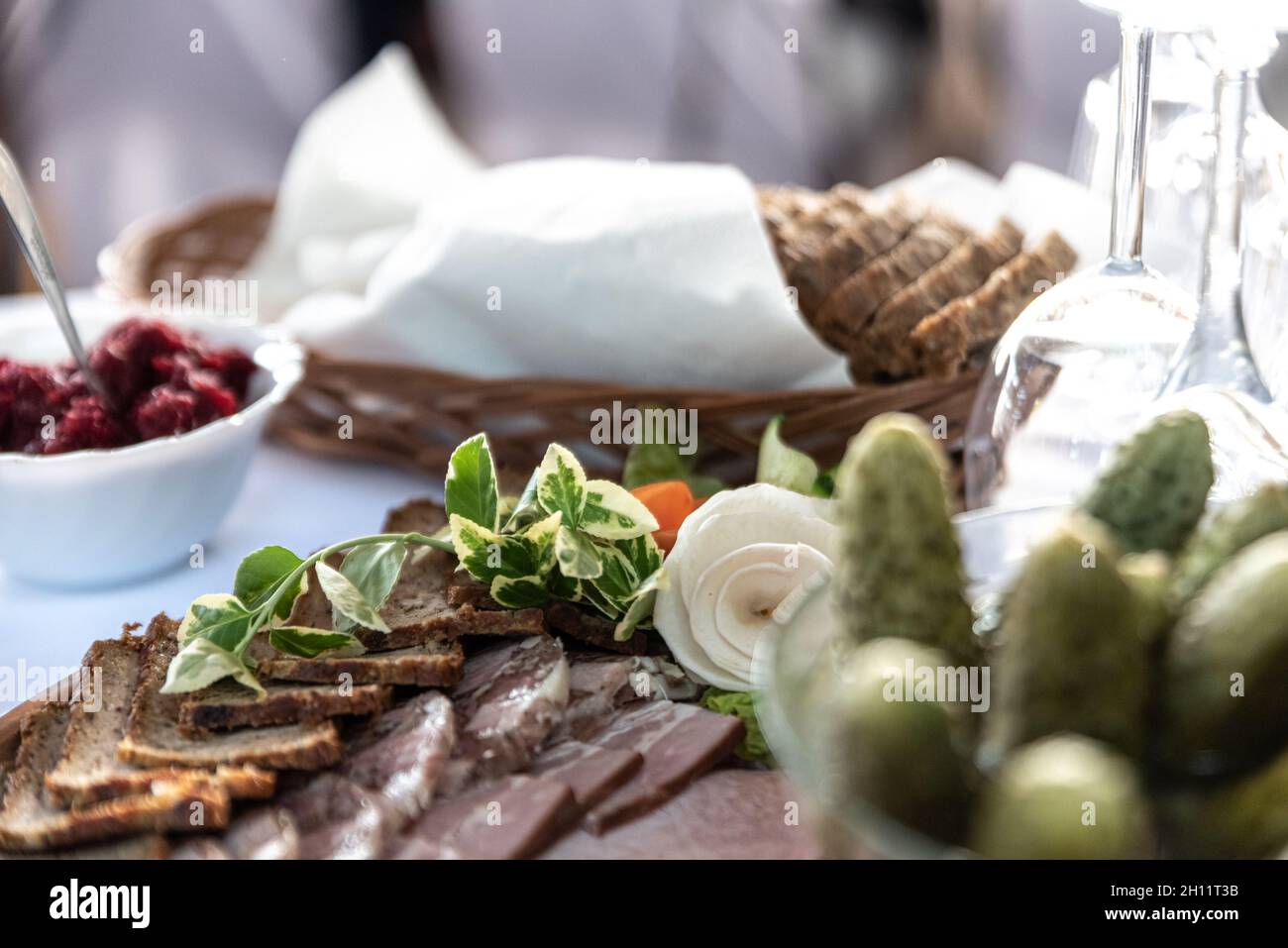 Meats on the table, lard and pickled cucumbers. Polish food, cold ...