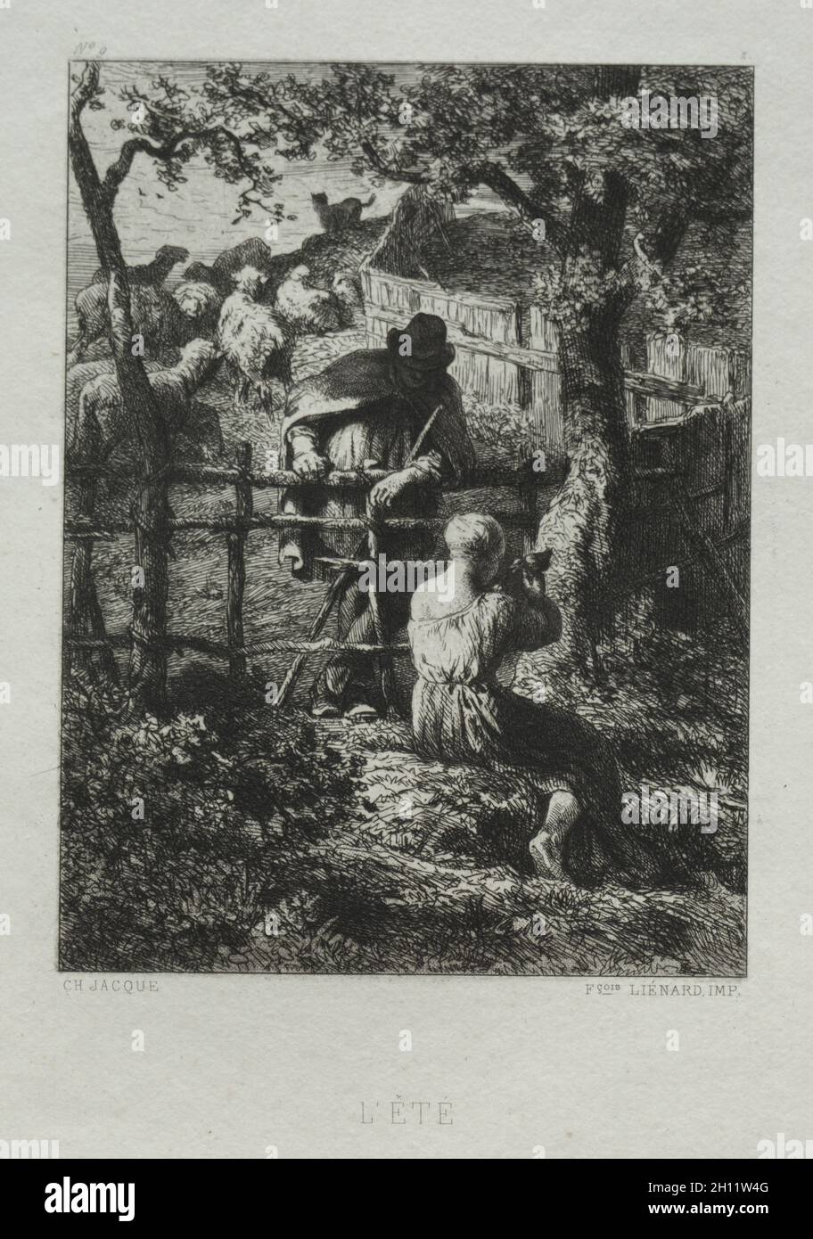 Summer Day, 1864. Charles-Émile Jacque (French, 1813-1894). Etching ...
