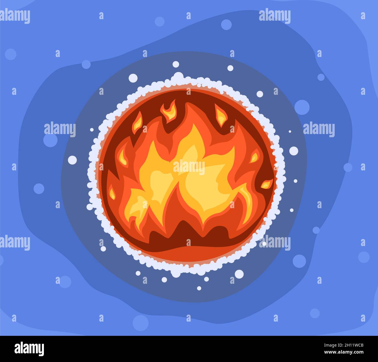 Fire inside bubble underwater contrast cartoon color vector ...