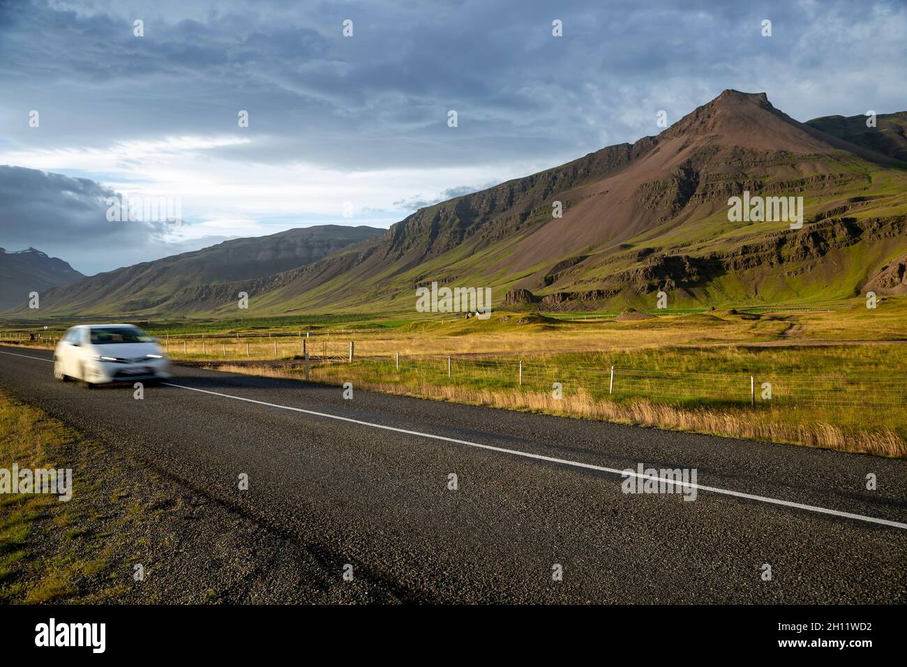 Car on Route 1 (Ring Road) and landscape near Hofn, Iceland Stock Photo ...