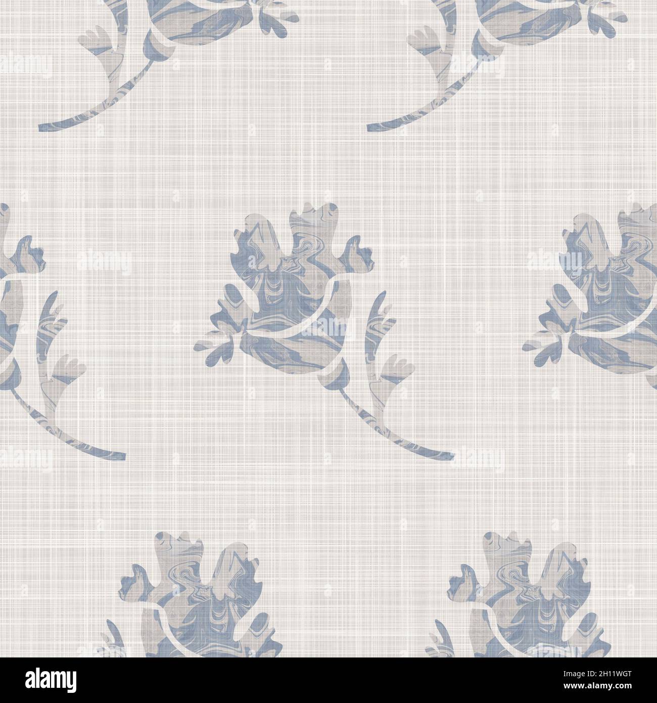 Seamless french linen printed floral damask background. Provence blue ...