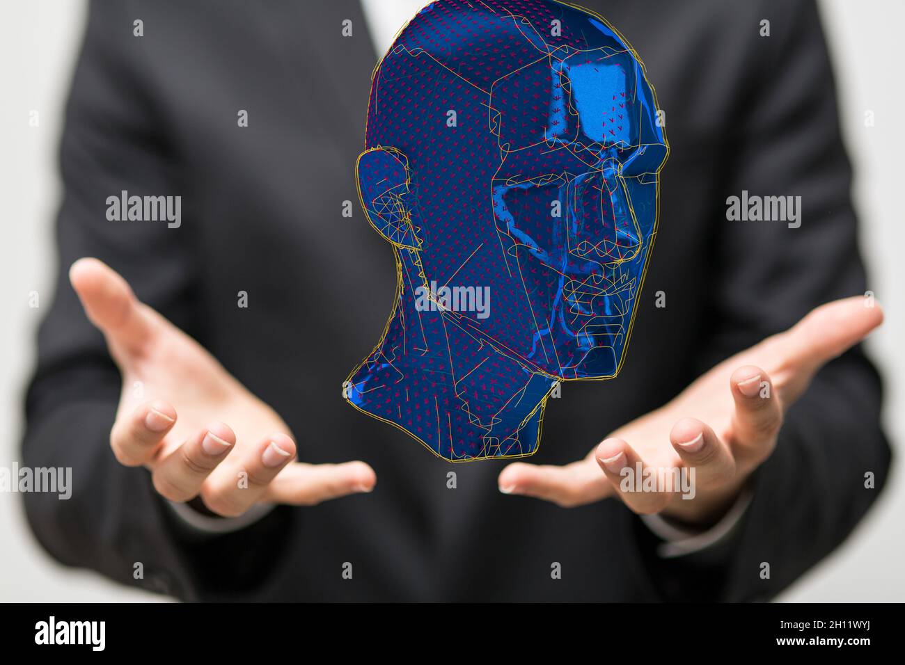 Human head in hands as a mind, brain, power, and energy concept Stock ...
