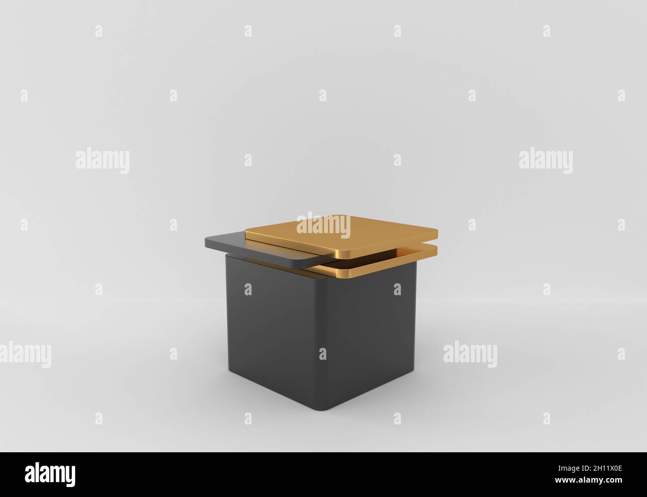 3D rendered black and gold podium block on a white background Stock ...