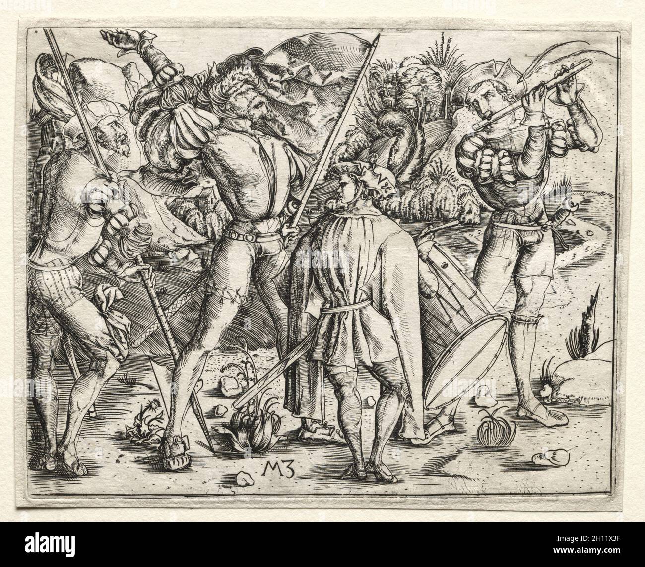 Four Soldiers and Military Band, 1500-03. Master MZ (German). Engraving ...