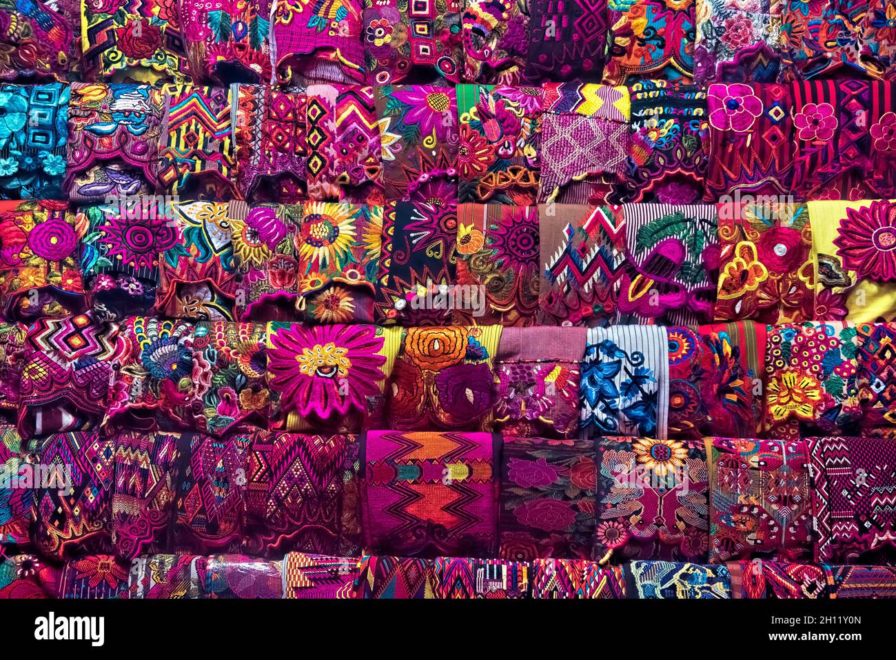 Traditional Mayan textiles at the Sunday Market in Chichicastenango ...