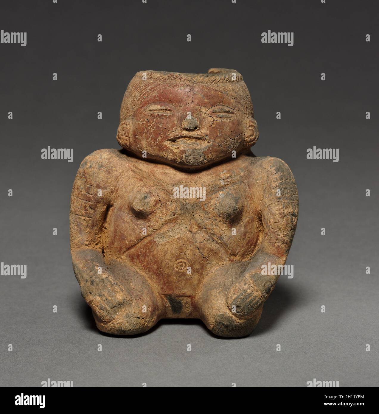Figure, before 1550. Colombia. Red ware with incised patterns; overall ...