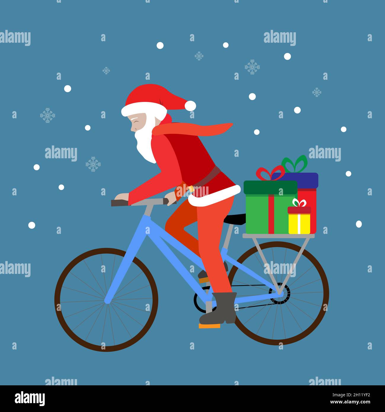 Cute christmas card with young santa riding a bike Stock Vector Image ...