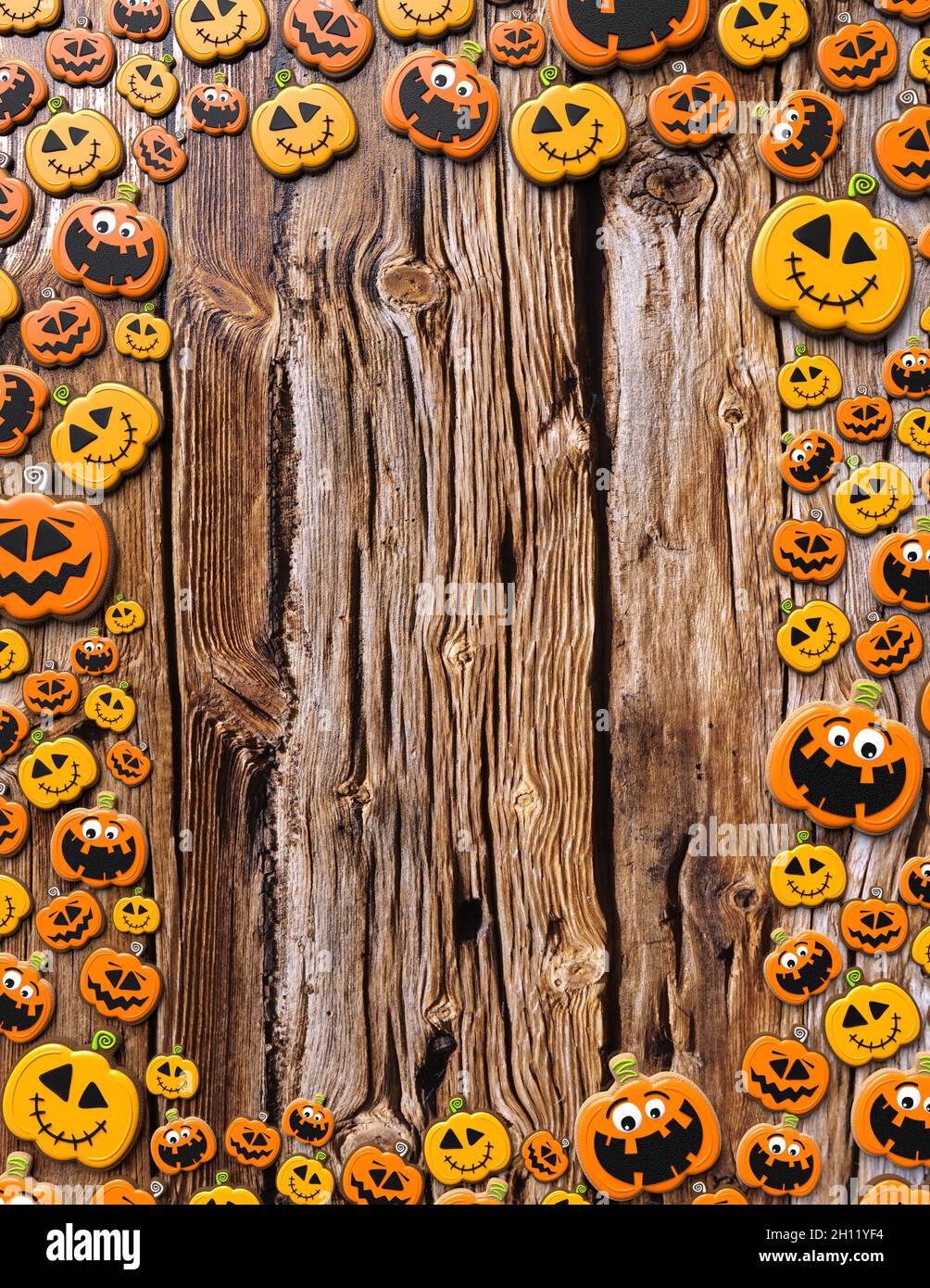 Halloween poster with pumpkin cookies - 3D illustration Stock Photo - Alamy