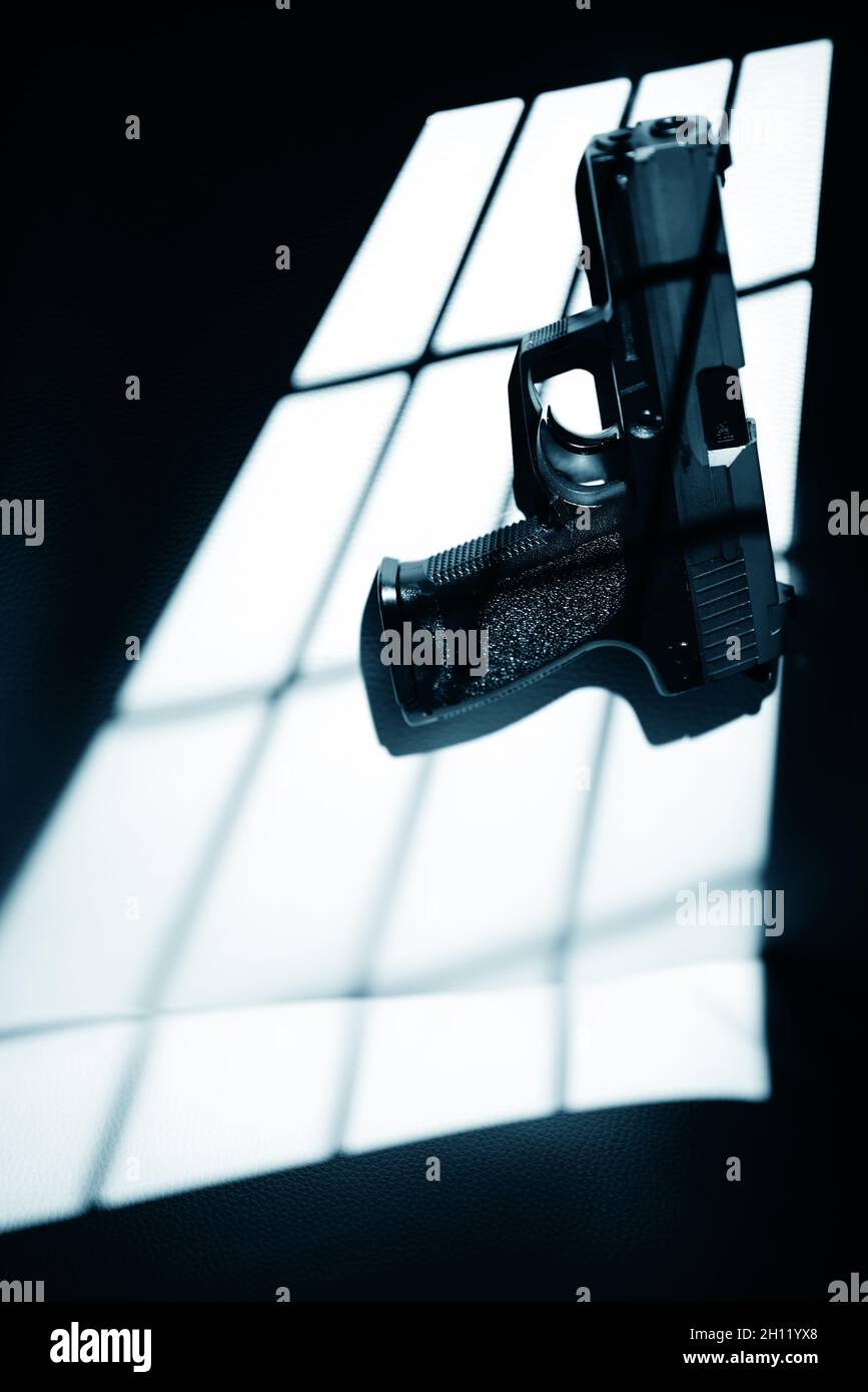 Automatic 9mm pistol gun crime thriller book cover design photo Stock ...