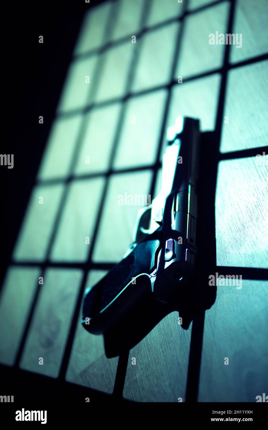 Automatic 9mm pistol gun crime thriller book cover design photo Stock ...