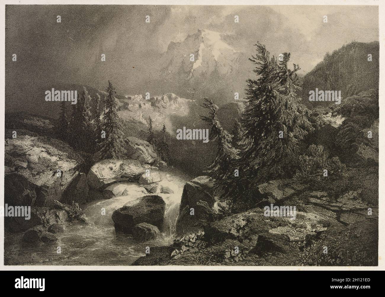 Storm in the Alps. Alexandre Calame (Swiss, 1810-1864). Lithograph ...