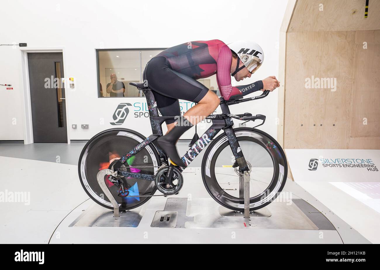 Alex Dowsett training in the wind tunnel during a photocall at the ...