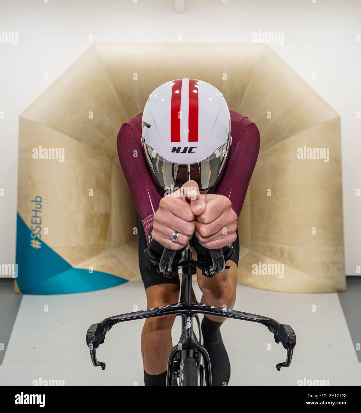 Alex Dowsett training in the wind tunnel during a photocall at the ...