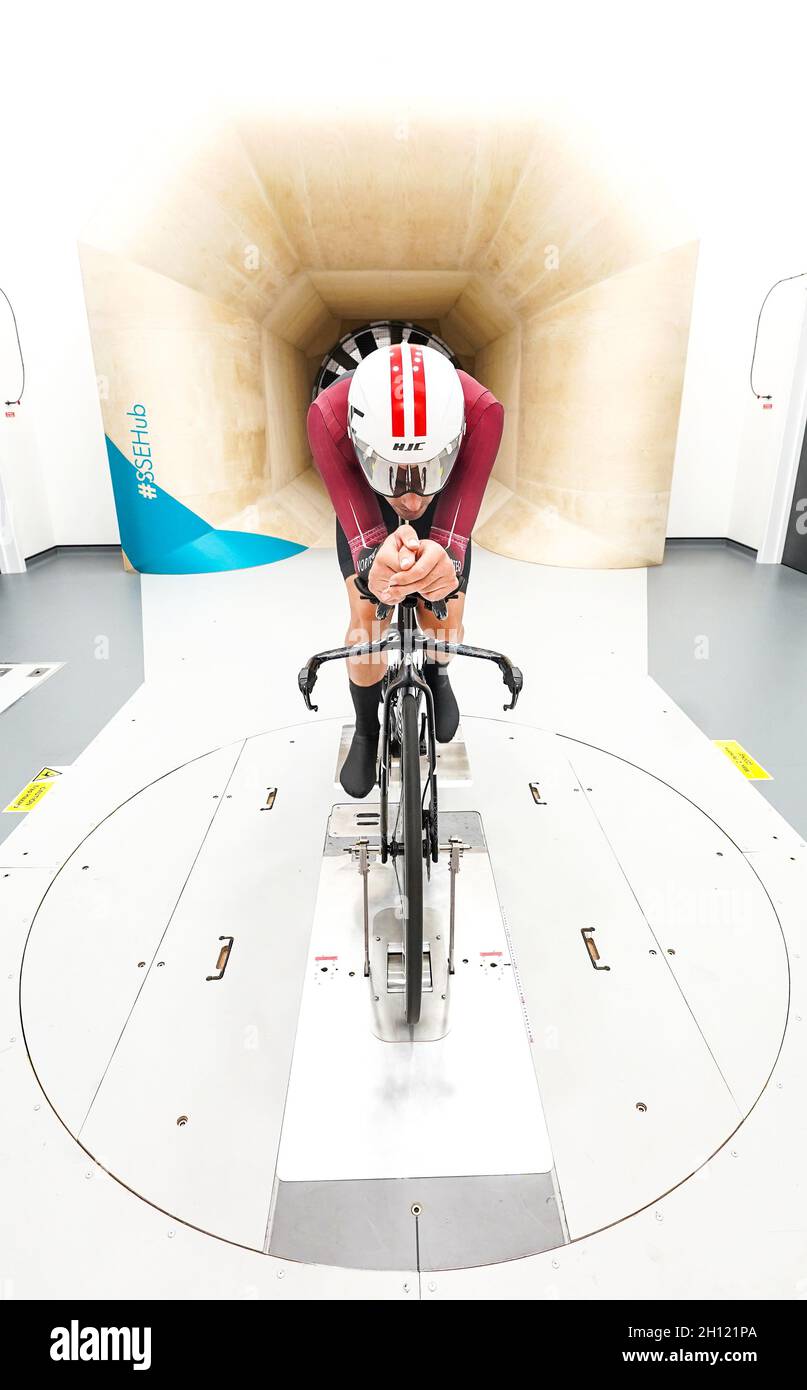 Alex Dowsett training in the wind tunnel during a photocall at the ...