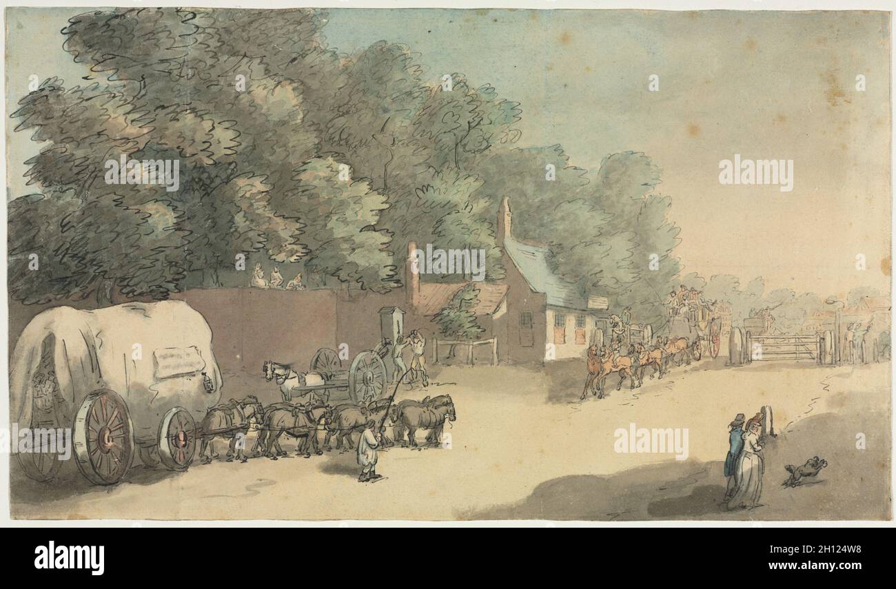 The Turnpike Gate, 1700s. Anonymous. Pen and ink and watercolor wash ...