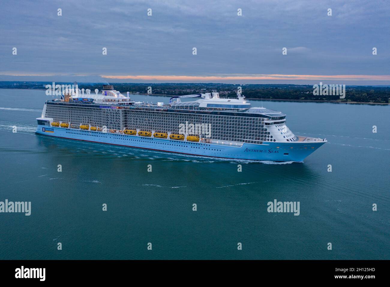 Aerial view of Anthem of the Seas Royal Caribbean cruise ship leaving ...