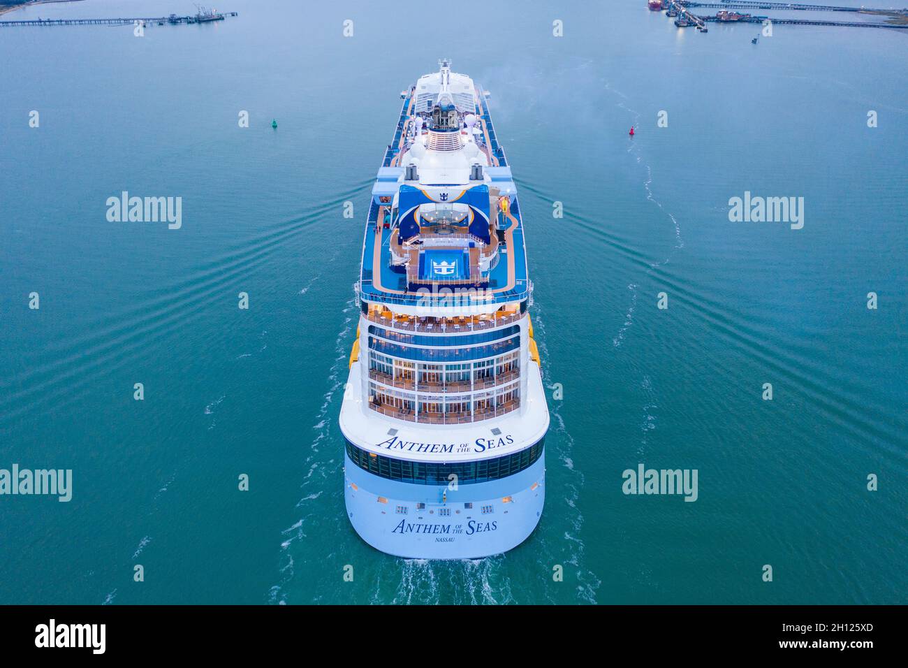 Aerial view of Anthem of the Seas Royal Caribbean cruise ship leaving ...